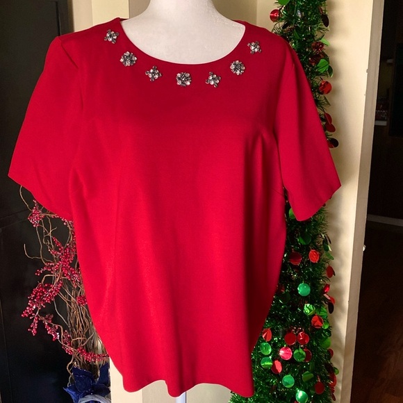 Talbots | Tops | Talbots Woman 3x Petite Red Jeweled Top | Poshmark